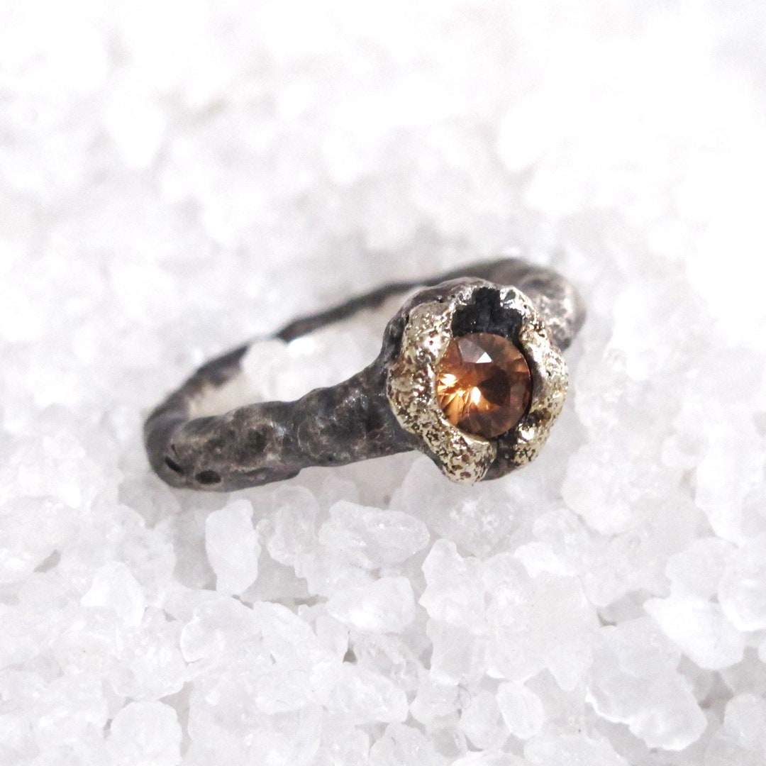 Zircon Ring Mineral Mine, Gold Dust Oxidized Silver. - Etsy