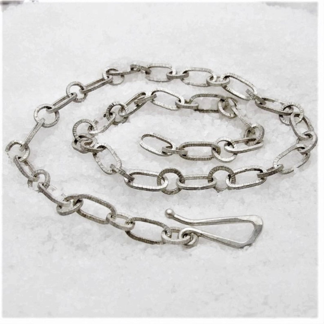 Men's Brutalist Rustic Silver Chain Necklace, Link Necklace, Hand ...