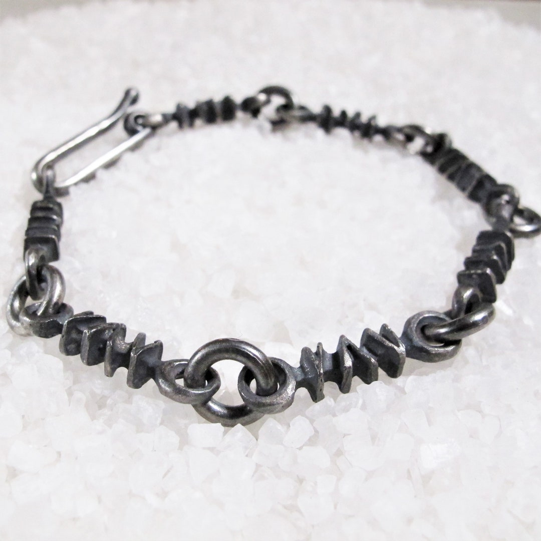 Oxidized Silver Brutalist Style Mesh Bracelet, Men's Rustic Bracelet, Heavy Metal Bracelet - Etsy