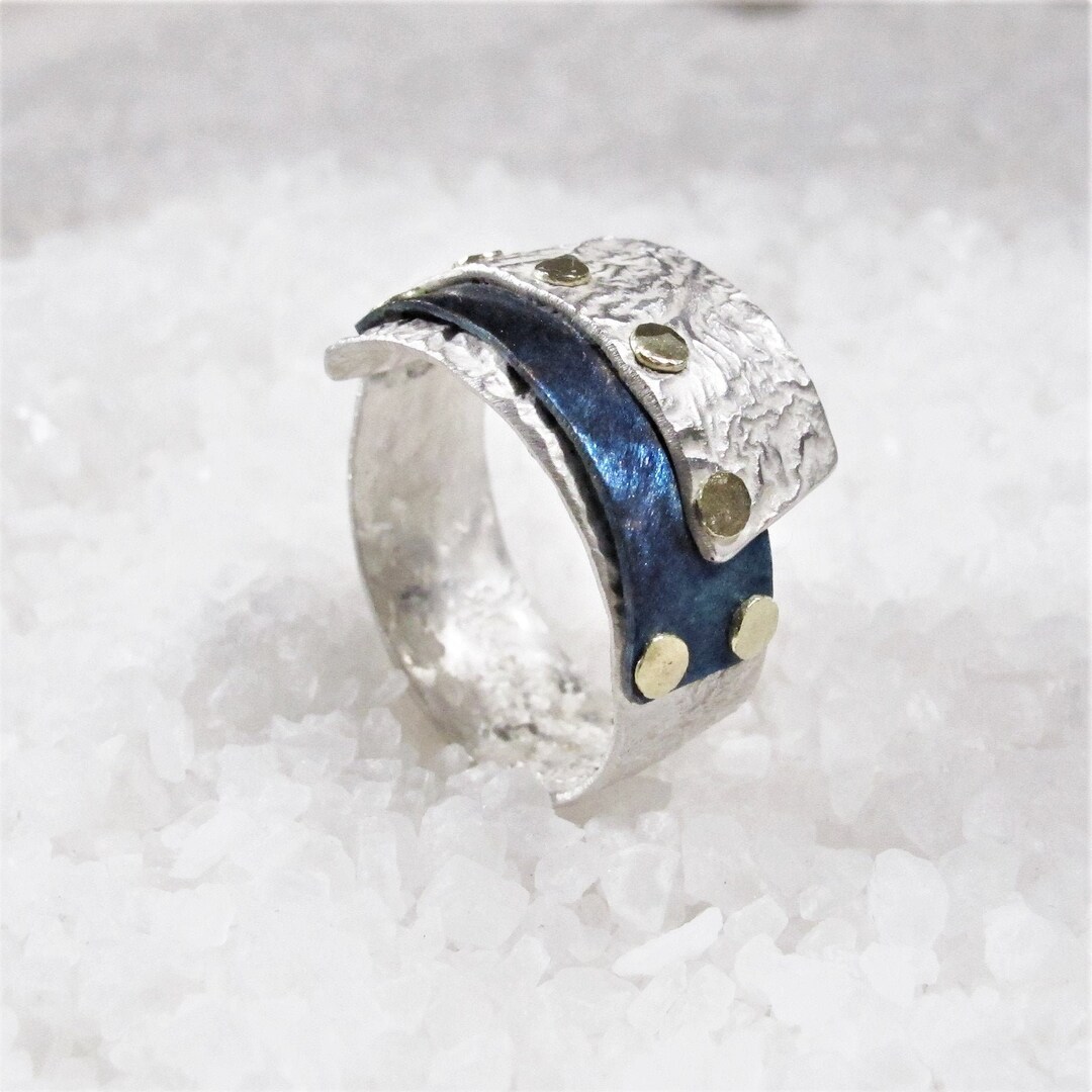Steampunk Ring Man Silver Gold Titanium Blue - Etsy