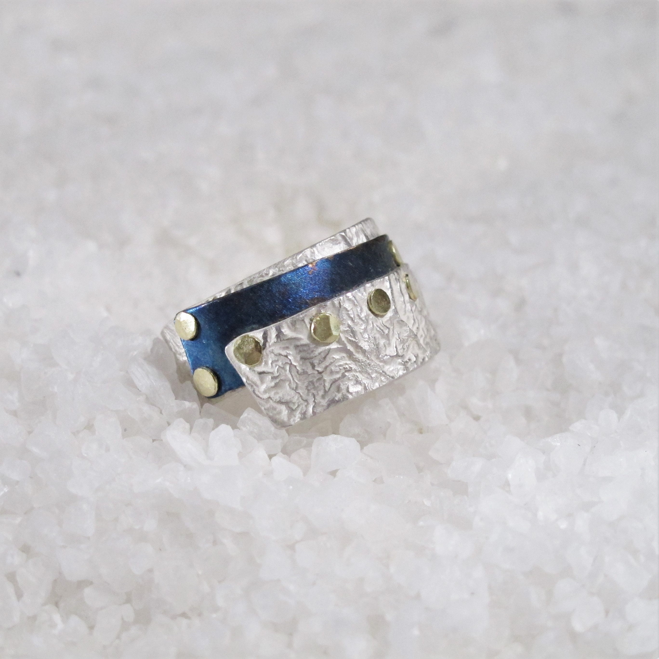 Steampunk Ring Man Silver Gold Titanium Blue | Etsy