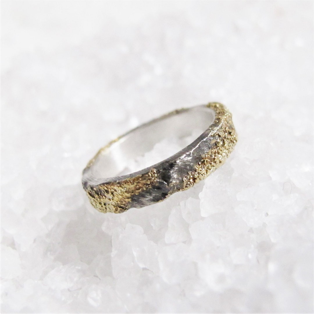 4mm Width Ring, Rustic Viking Wedding, Molten Gold Powder, Black Silver ...