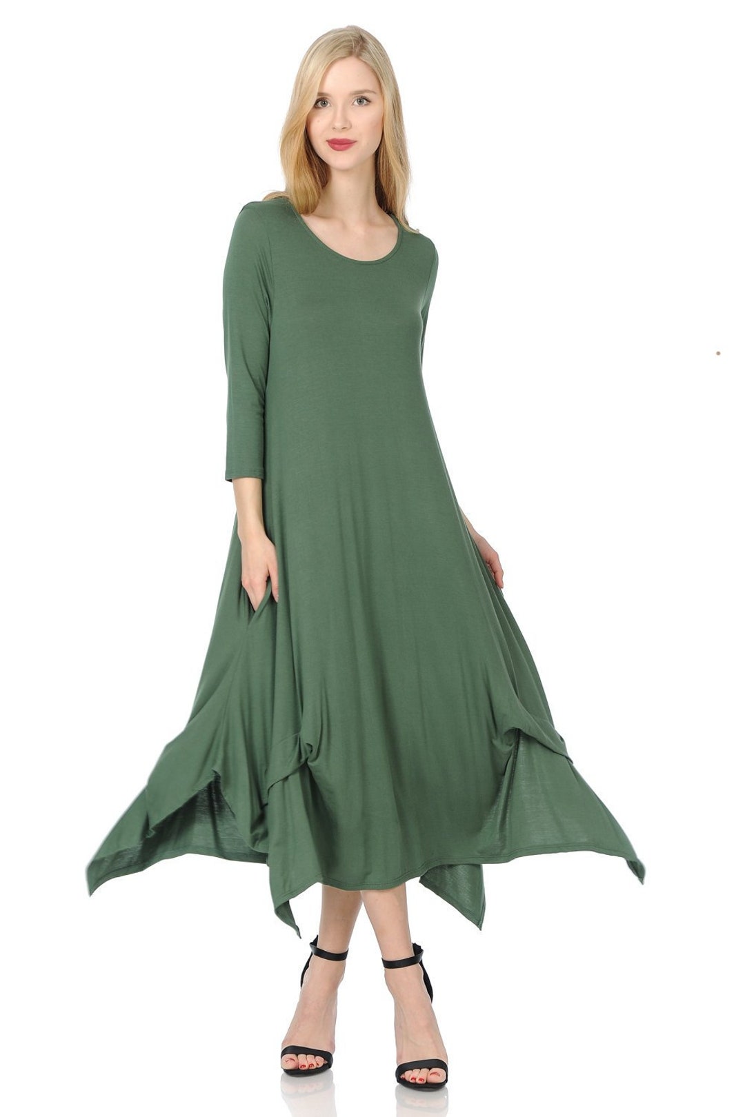 Handkerchief Dress With Pockets Olive - Etsy