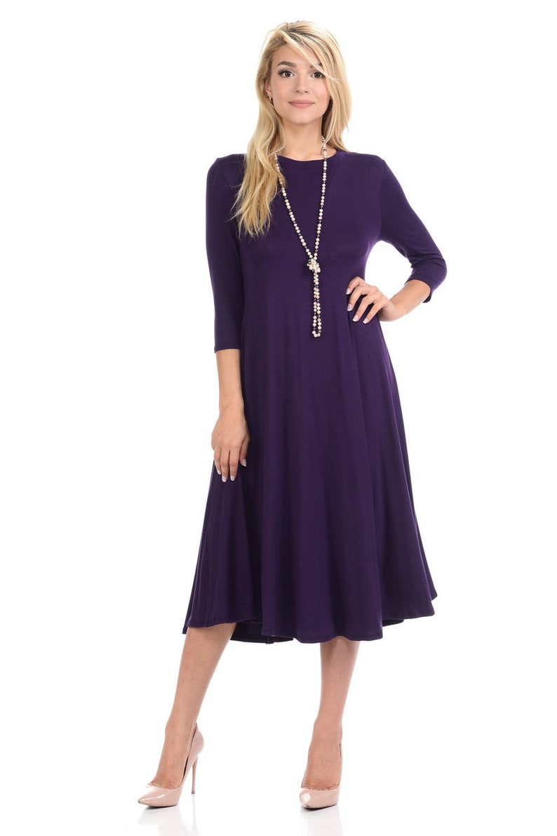 A-line Swing Trapeze Midi Dress Eggplant - Etsy