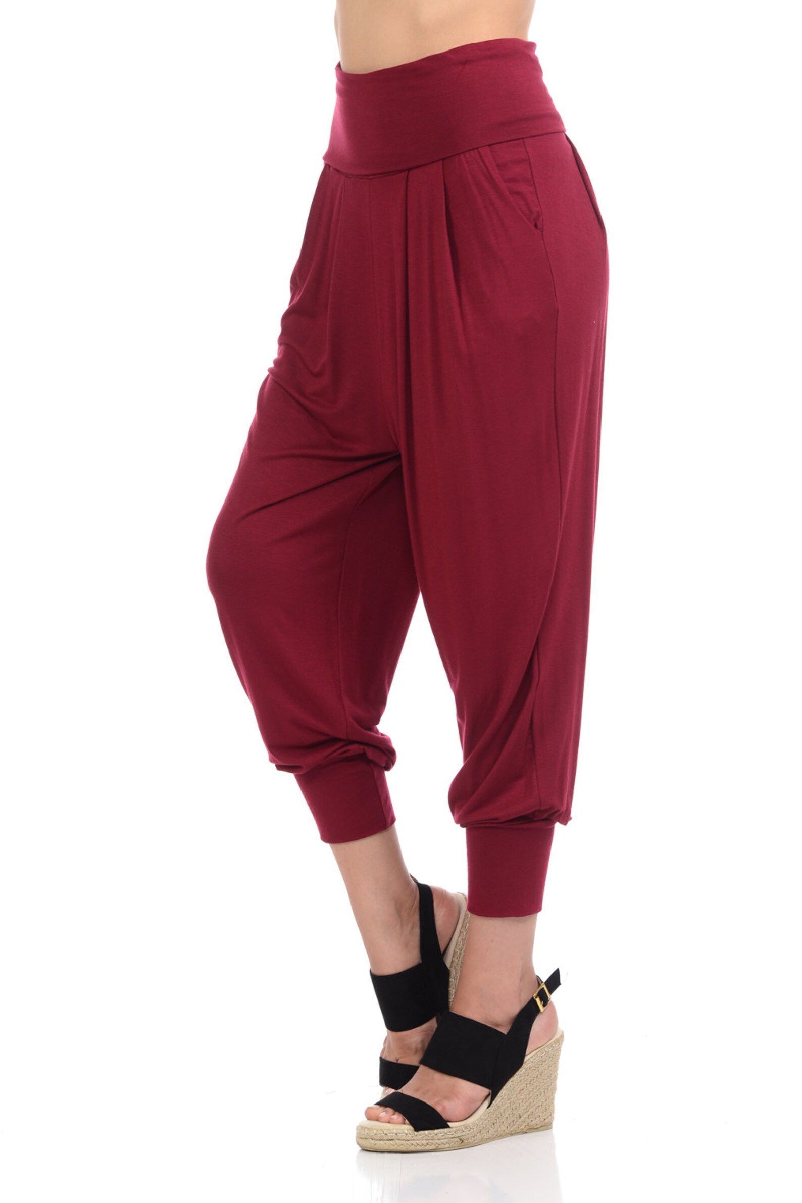 Banded Waist Harem Jogger Pants With Pockets Burgundy - Etsy