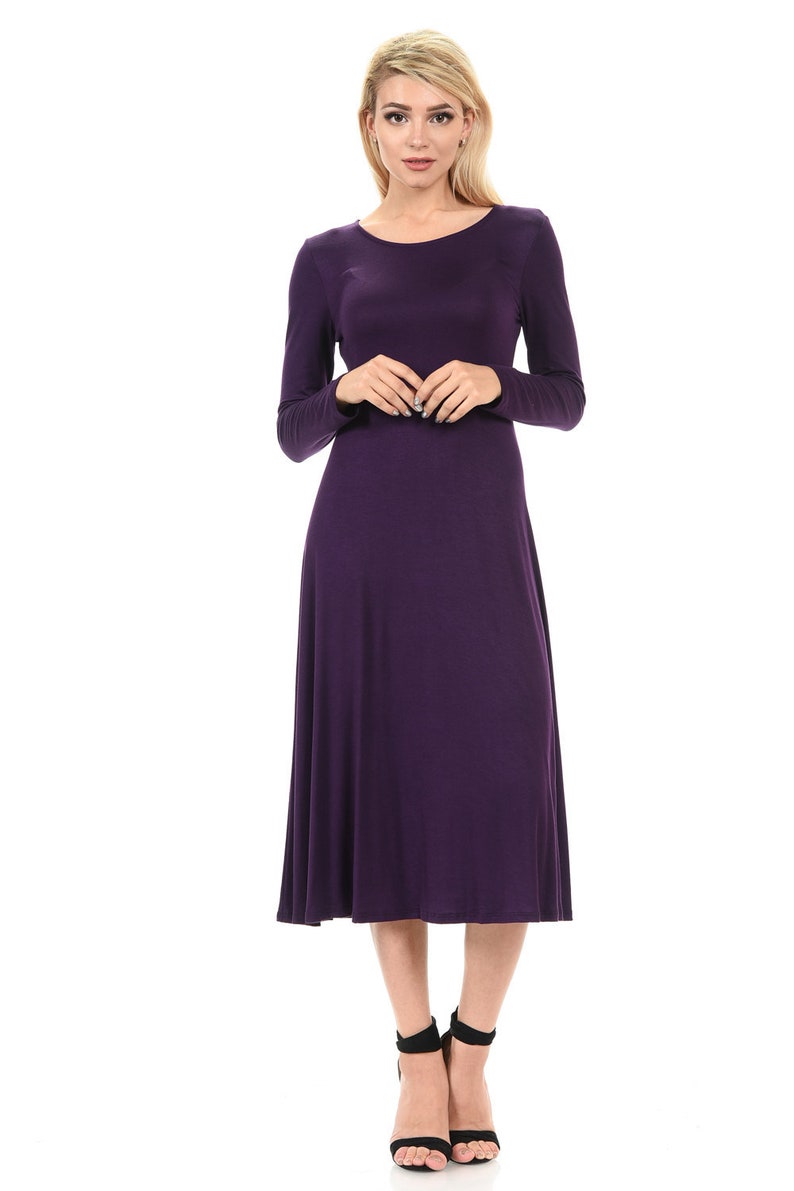 Long Sleeve A Line Midi Dress Eggplant Etsy