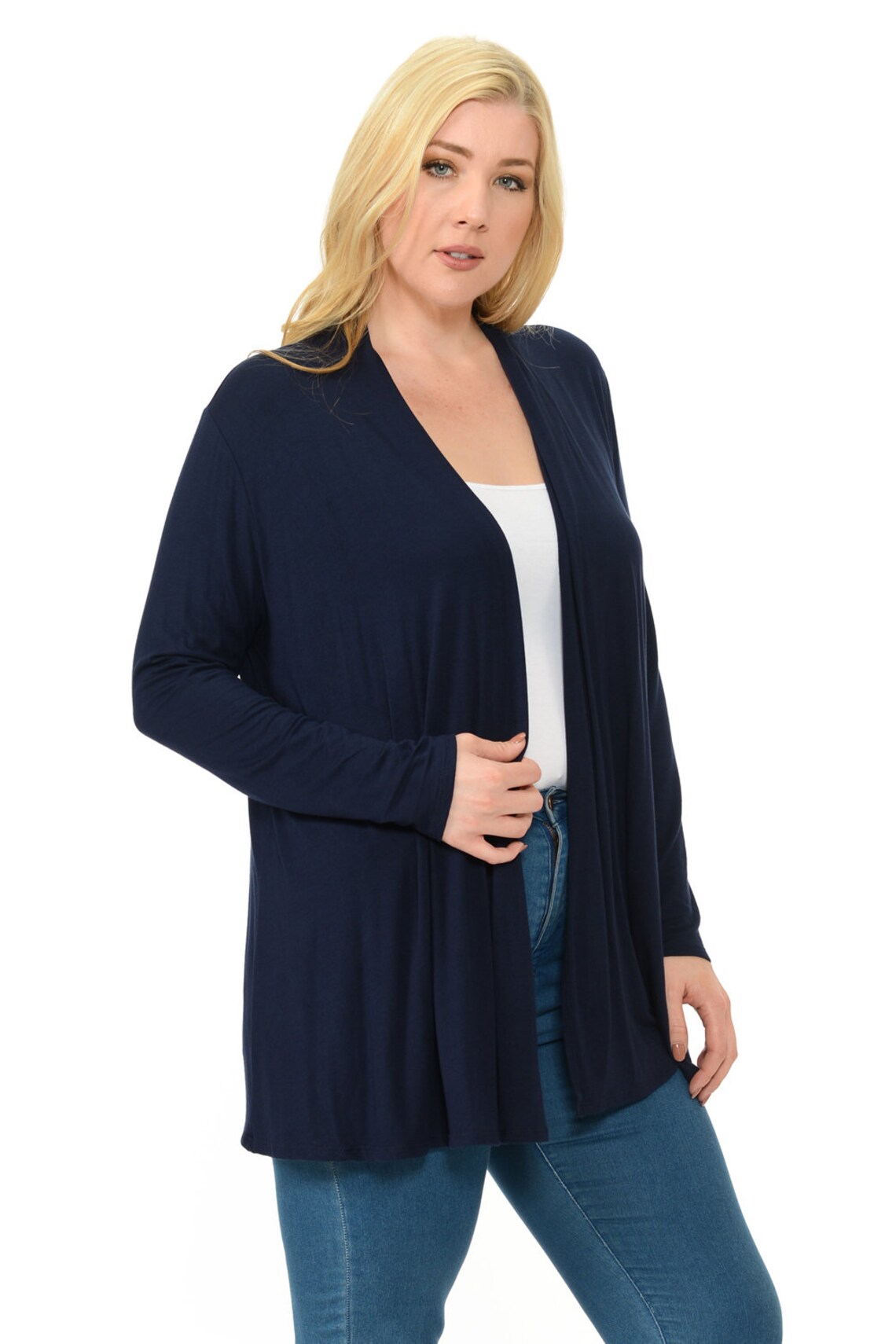 Plus Size Long Sleeve Jersey Cardigan Navy - Etsy