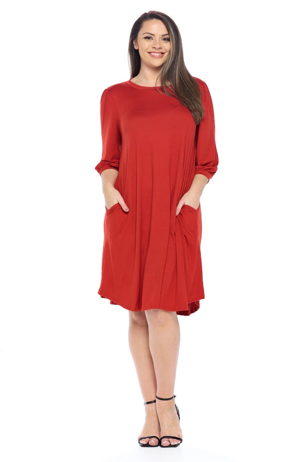 Plus Size Balloon Sleeve Midi Dress Rust - Etsy