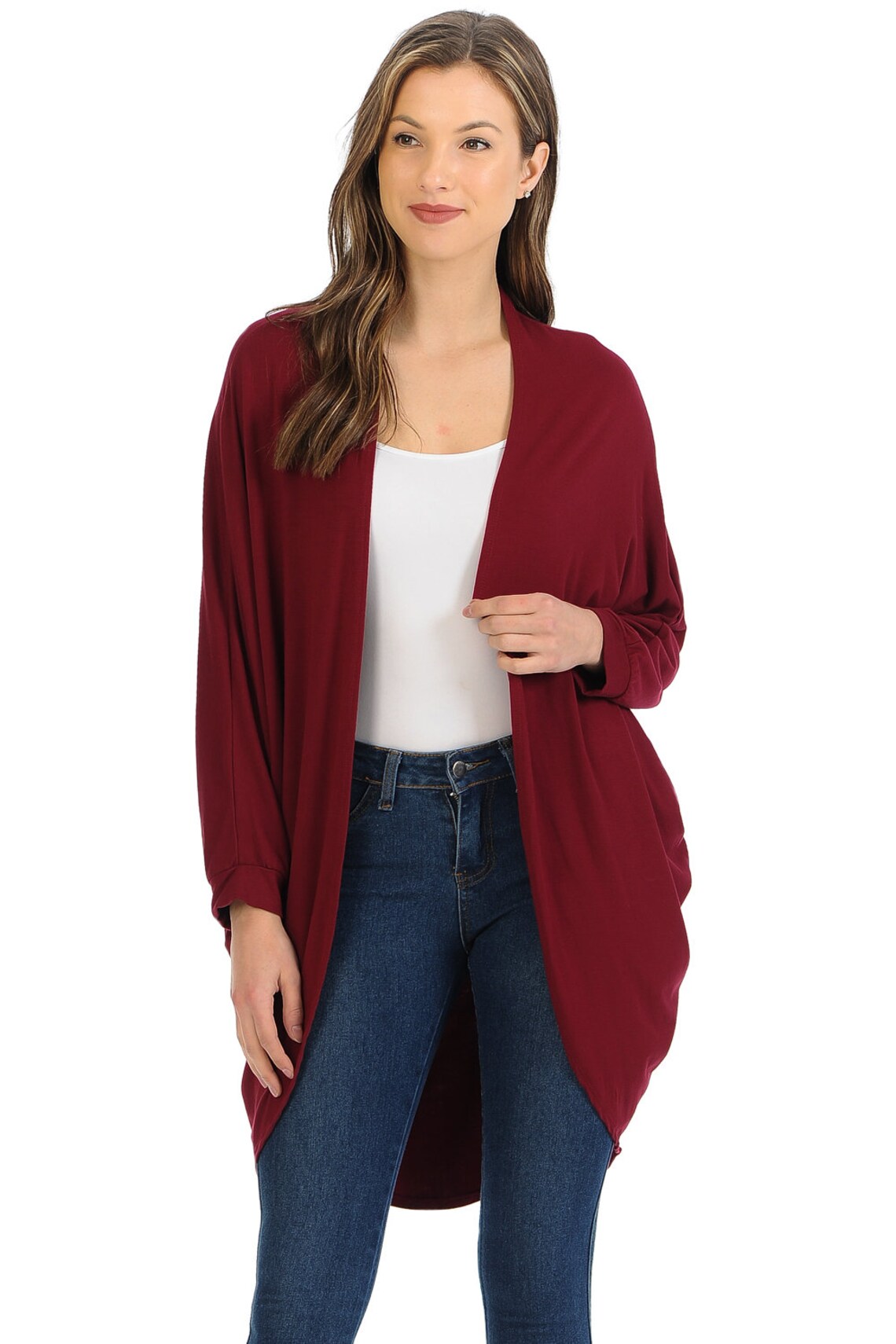 Jersey Batwing Sleeve Cardigan Burgundy - Etsy