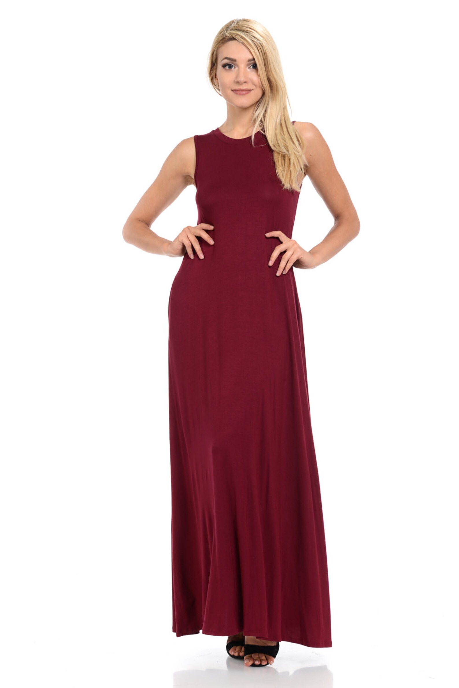 Sleeveless Maxi Dress with Pockets Burgundy | Etsy