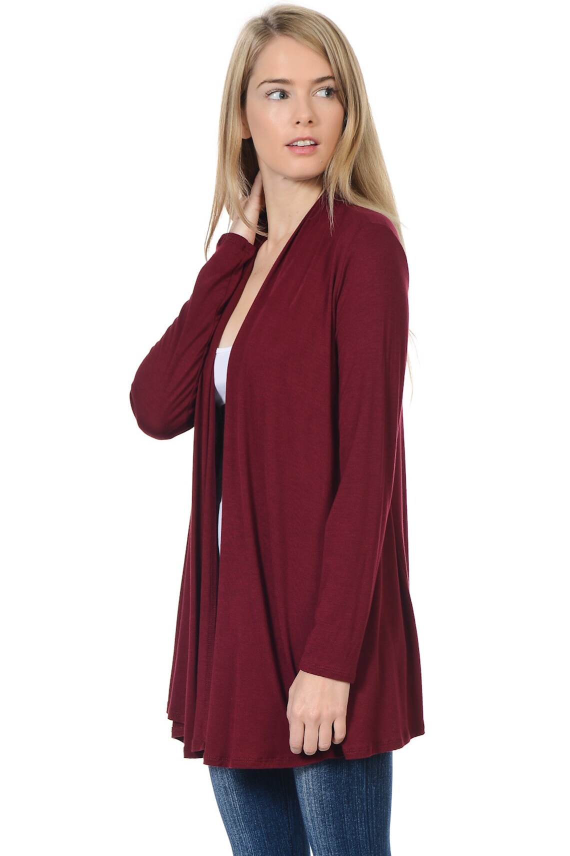 Solid Rayon Spandex Long Sleeve Jersey Cardigan Sweater | Etsy