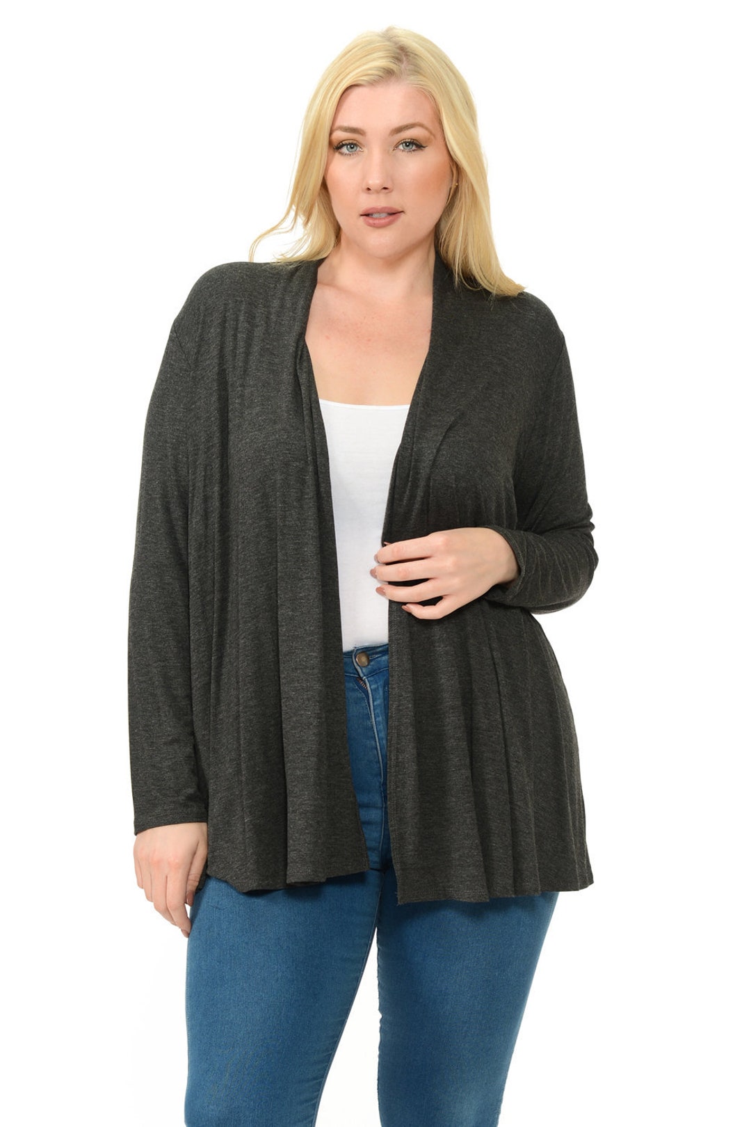 Plus Size Long Sleeve Jersey Cardigan Charcoal - Etsy