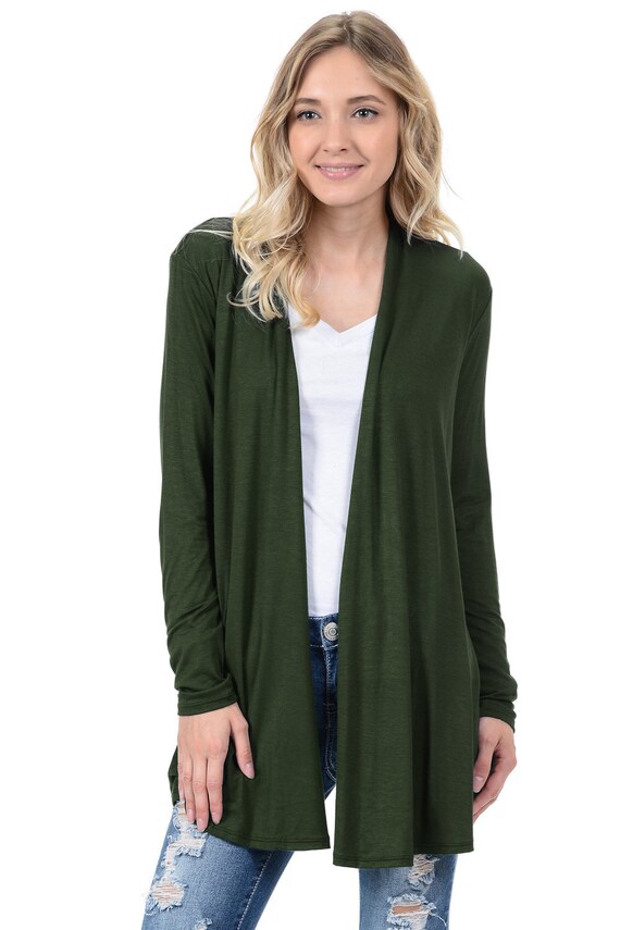 Solid Rayon Spandex Long Sleeve Jersey Cardigan Sweater Olive | Etsy