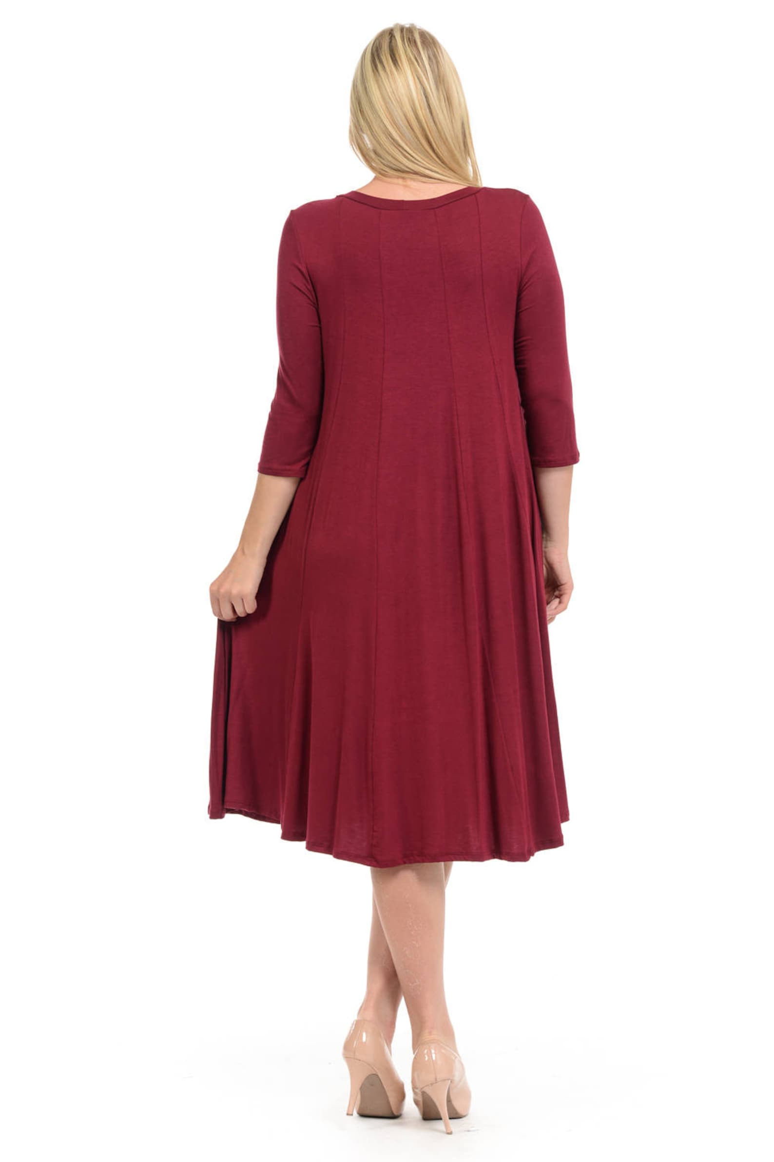 Plus Size A-Line Trapeze Midi Dress Burgundy | Etsy