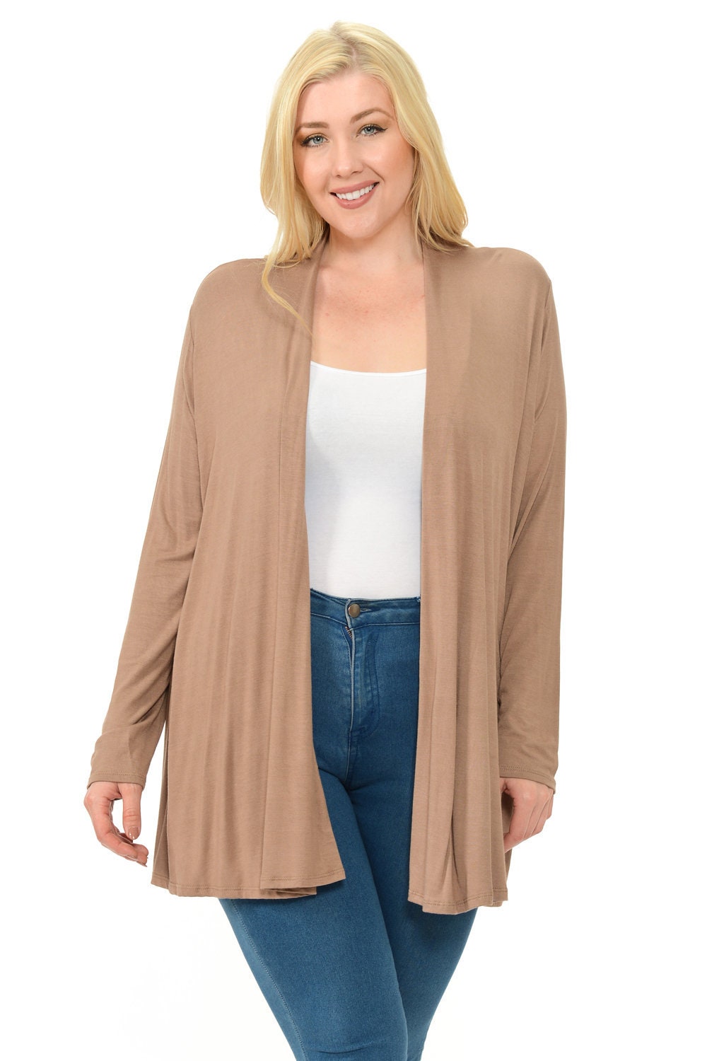 Plus Size Long Sleeve Jersey Cardigan Mocha - Etsy