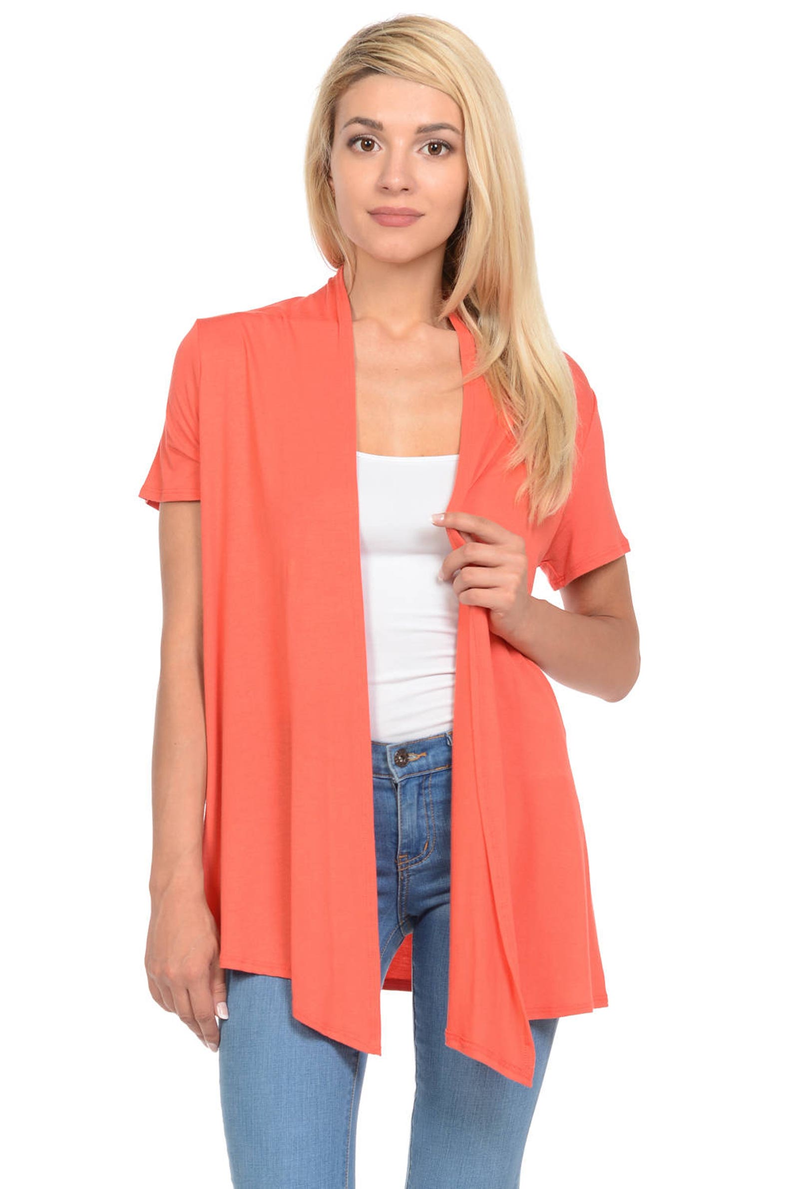 Short Sleeve Open Front Vest Coral - Etsy