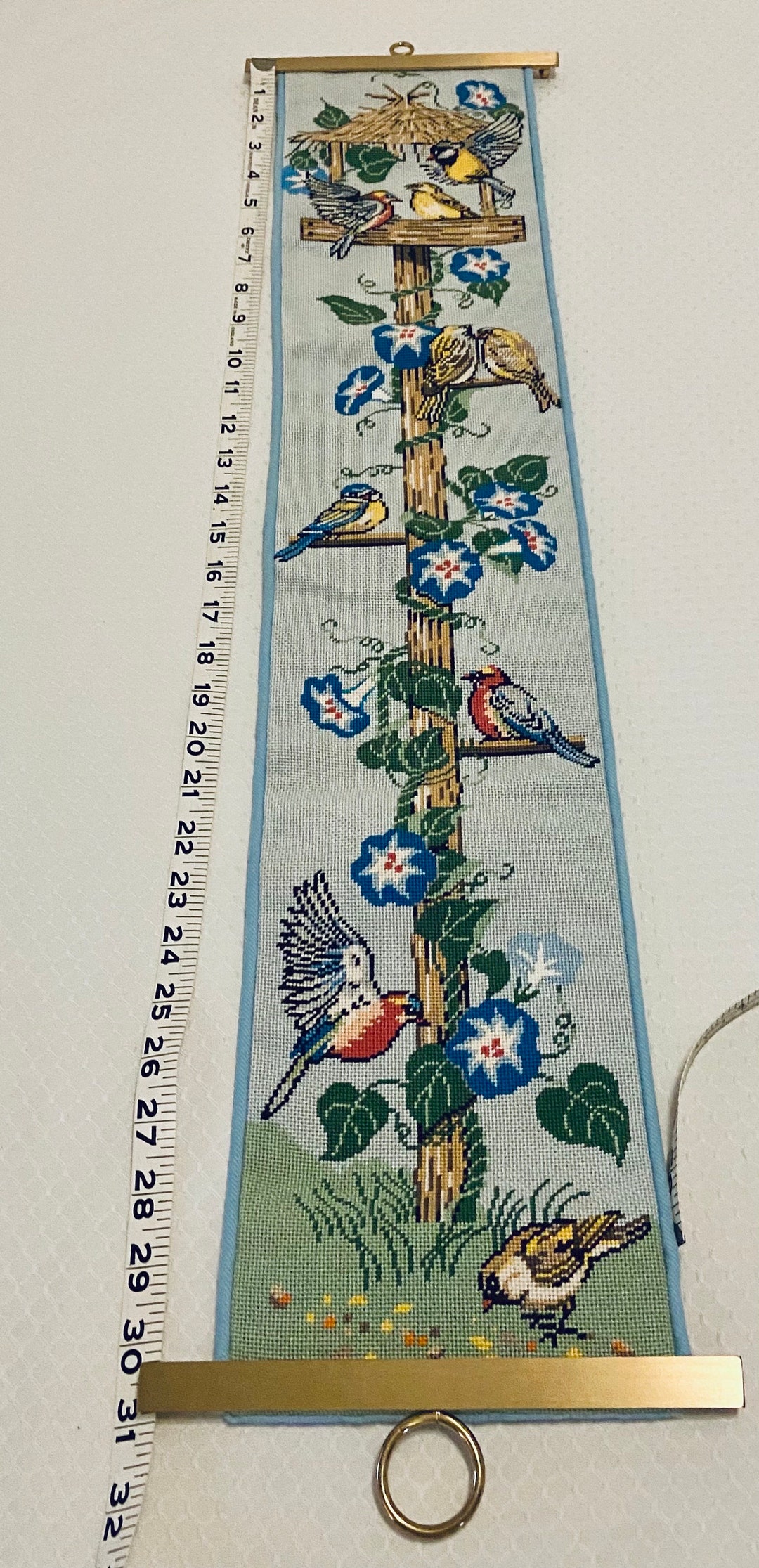 Bird Needlepoint Bell Pull Tapestry With Brass Hangers, Measures ...