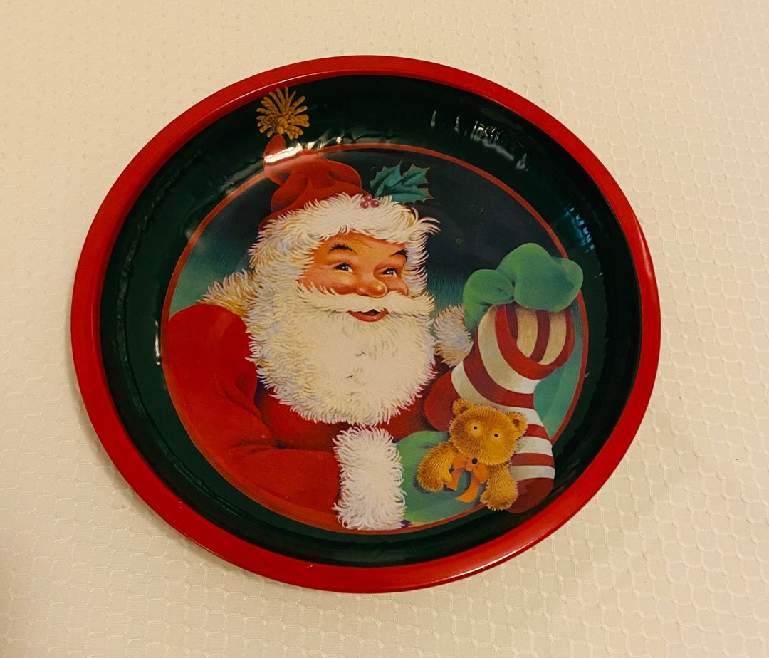 Vintage Red Metal Santa Serving Platter Tray - Etsy