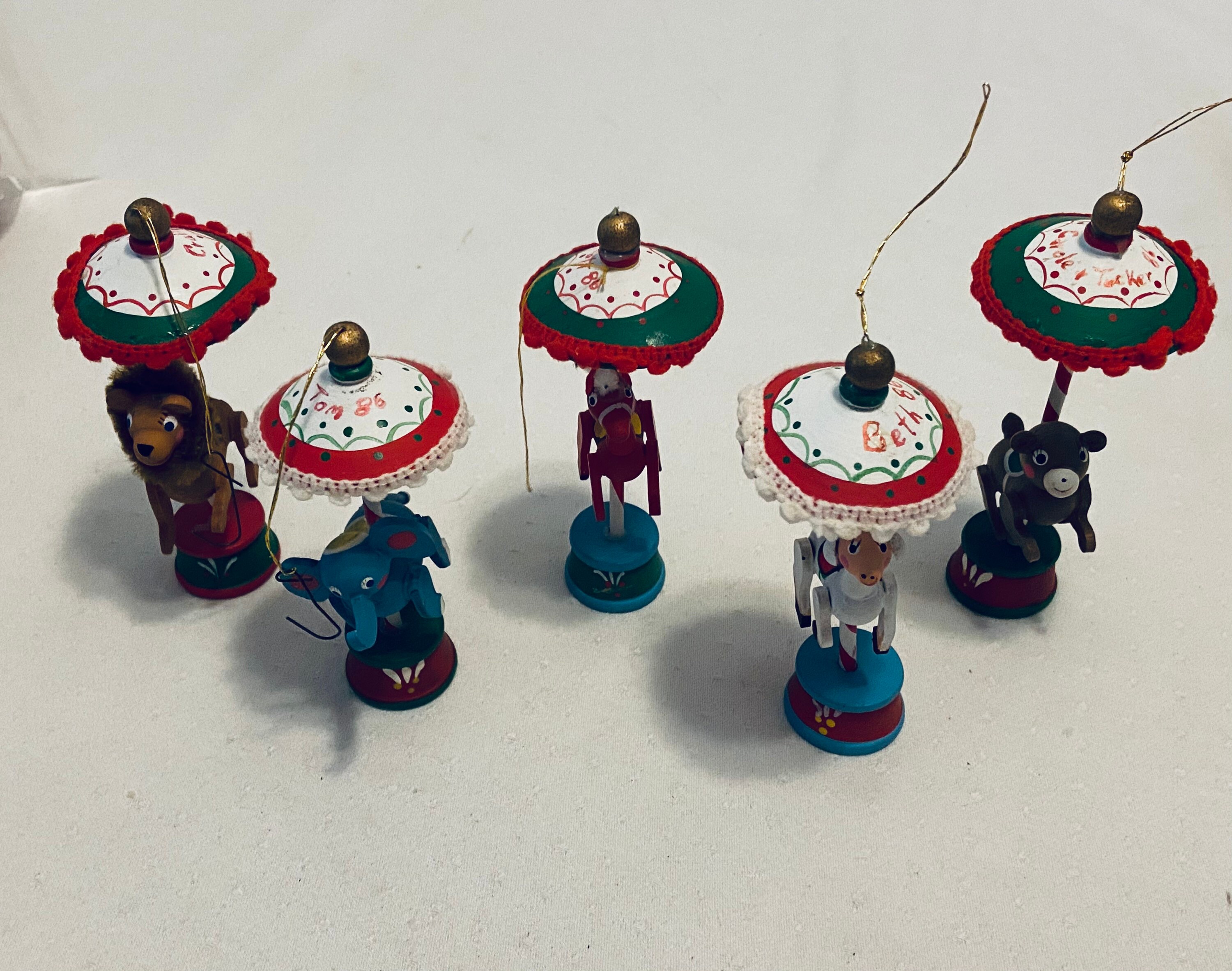 Handcrafted Wooden Animal Carousel Christmas Ornaments ! Elephant, Lion ...