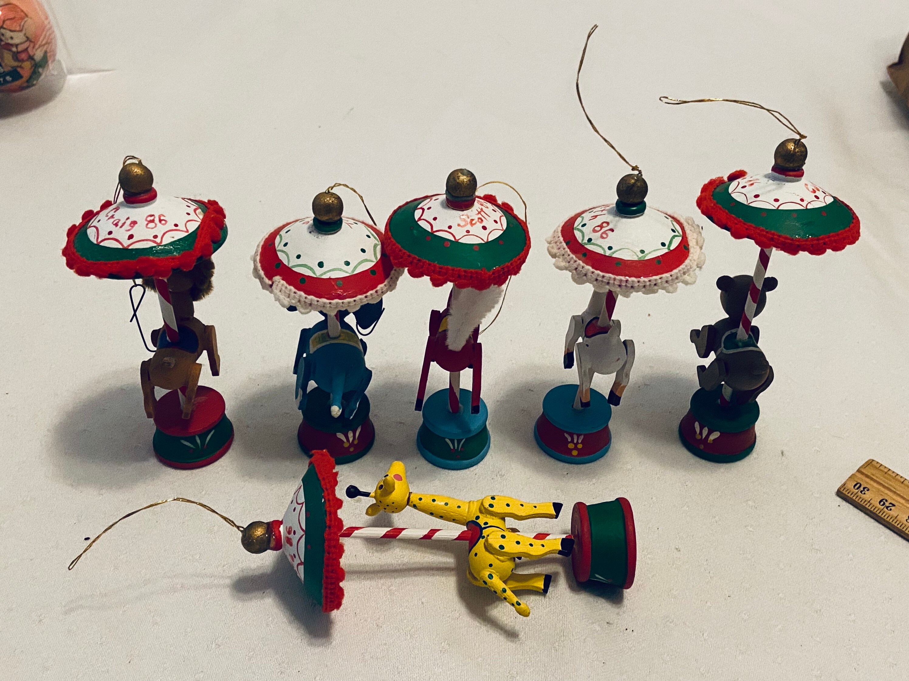 Handcrafted Wooden Animal Carousel Christmas Ornaments ! Elephant, Lion ...