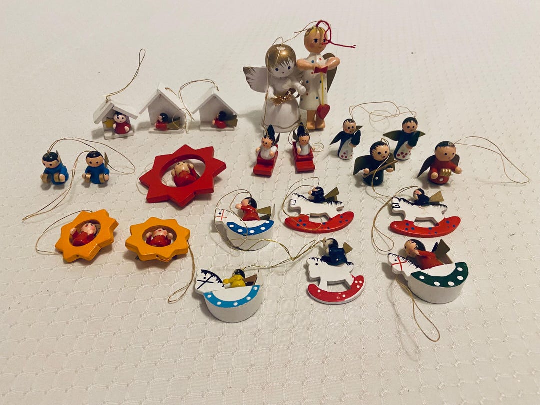 MCM Painted Wooden Angel Christmas Ornaments. Please Note- Angels ...
