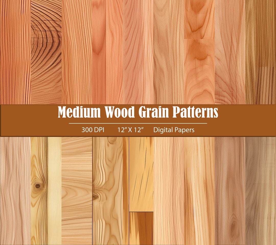 Medium Wood Digital Paper Pack - Seamless Medium Wood Grain Textures ...
