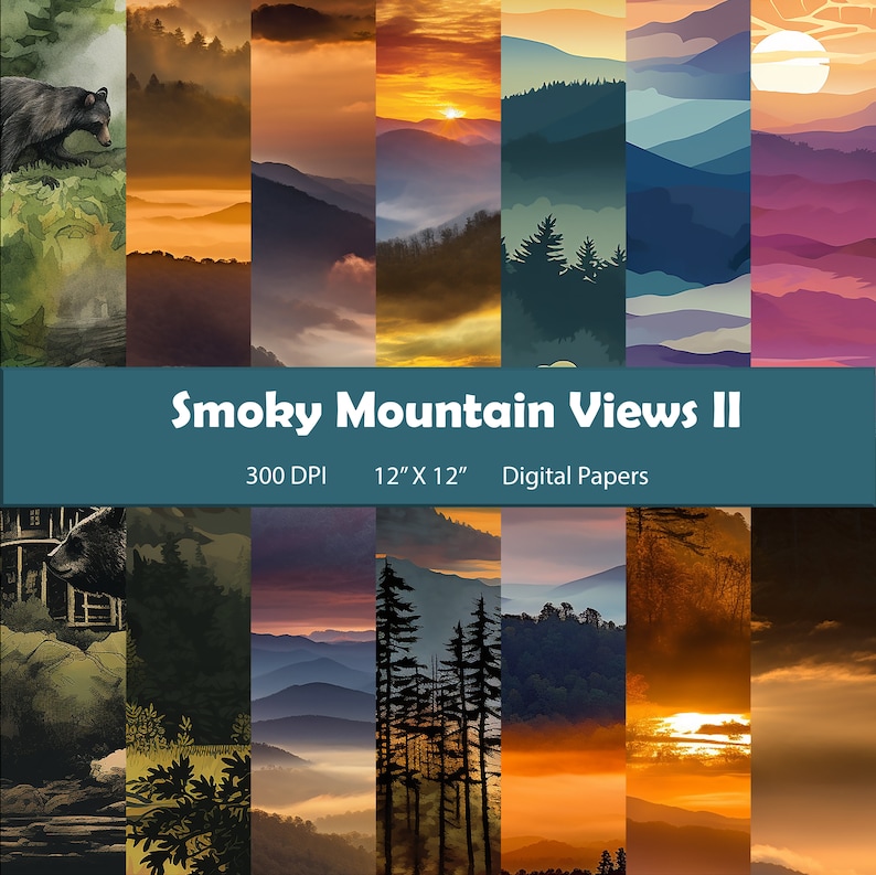 Smoky Views II - Digital Paper Pack - Rustic Cabin & Wildlife Seamless ...
