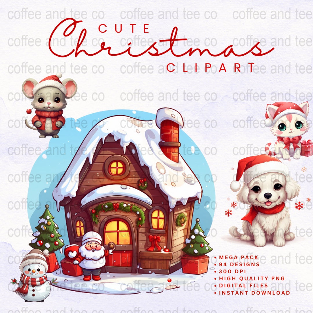 Kawaii Christmas Clipart Pack 94 Cute High-resolution Images, Santa ...