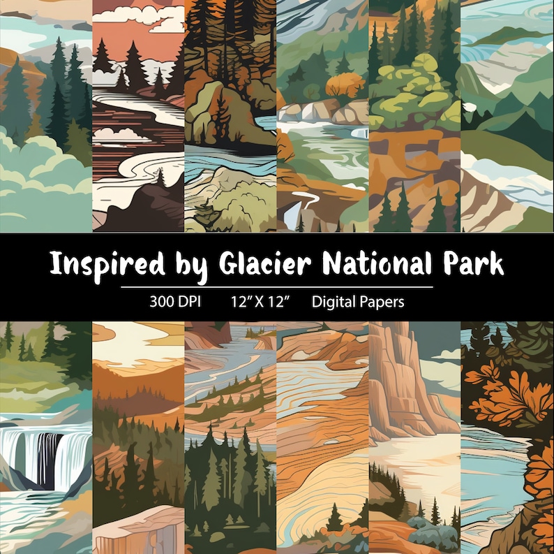 Glacier National Park Inspired - Seamless Patterns - Digital Paper Pack ...