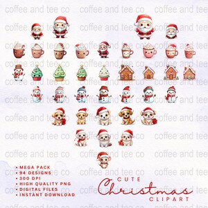 Kawaii Christmas Clipart Pack 94 Cute High-resolution - Etsy
