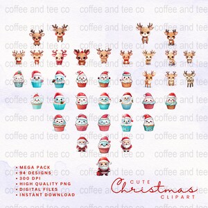 Kawaii Christmas Clipart Pack 94 Cute High-resolution Images, Santa ...