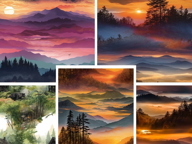 Smoky Views II - Digital Paper Pack - Rustic Cabin & Wildlife Seamless ...