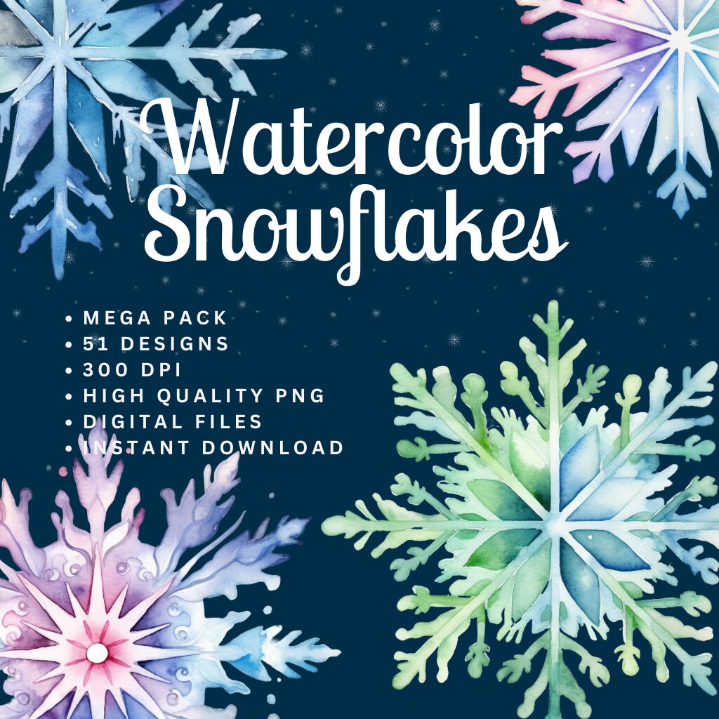 Watercolor Snowflakes Clipart Pack 51 Aurora Borealis Inspired PNG ...