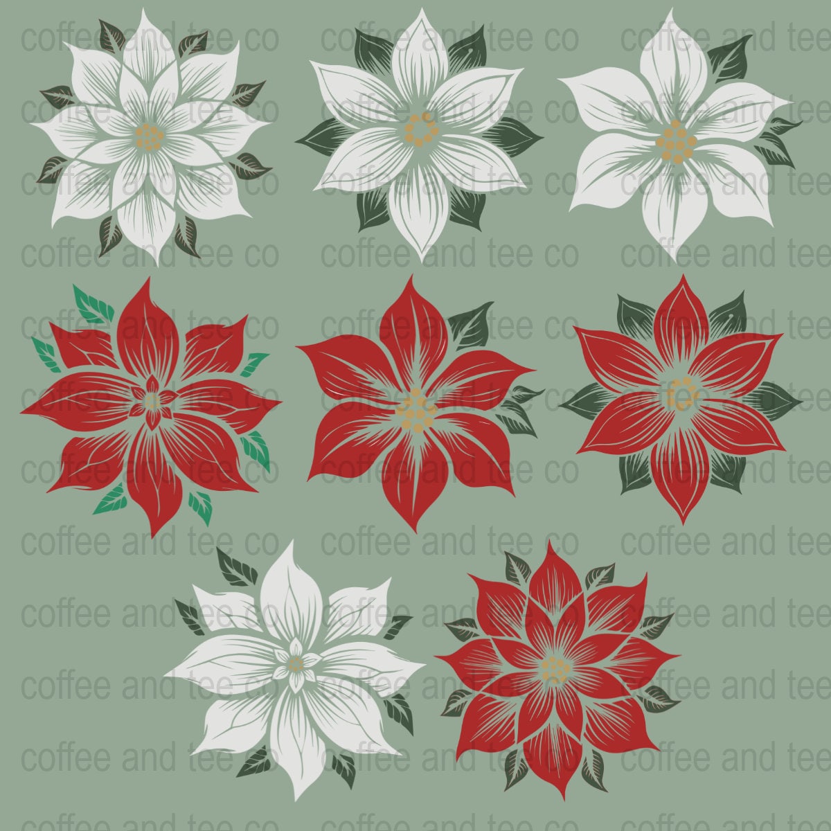 Pretty Poinsettias Svg/png/dxf/eps Pack Elegant Floral Cut Files for ...