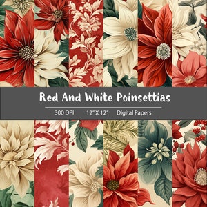 Red and White Poinsettias Digital Paper and Seamless Patterns Pack - Etsy
