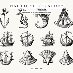 Heraldic Nautical Icon Illustrations - Downloadable Anchor, Ship, and ...
