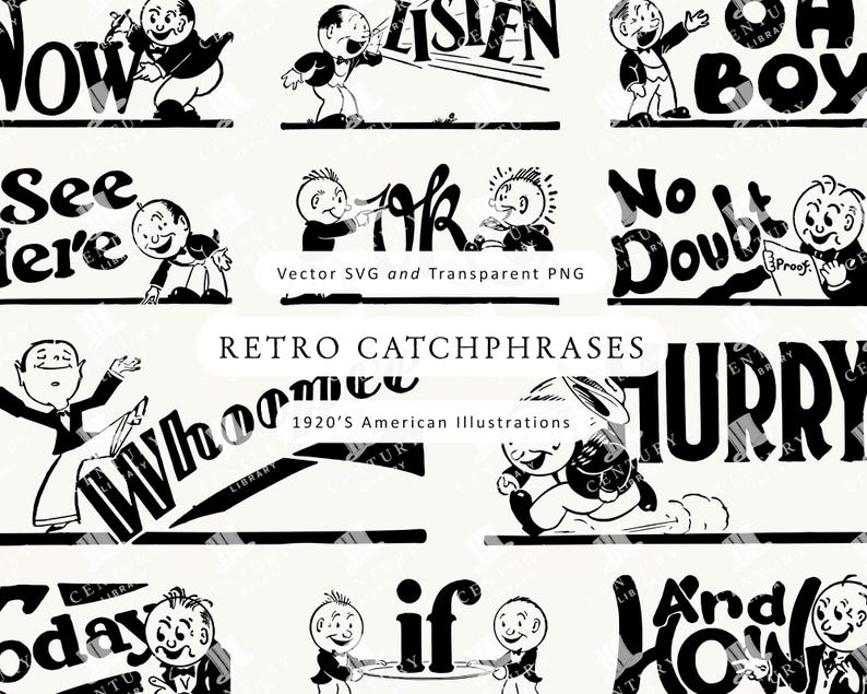 Retro Comic Word Art Clipart: Vintage Speech Bubbles (PNG & SVG Digital ...