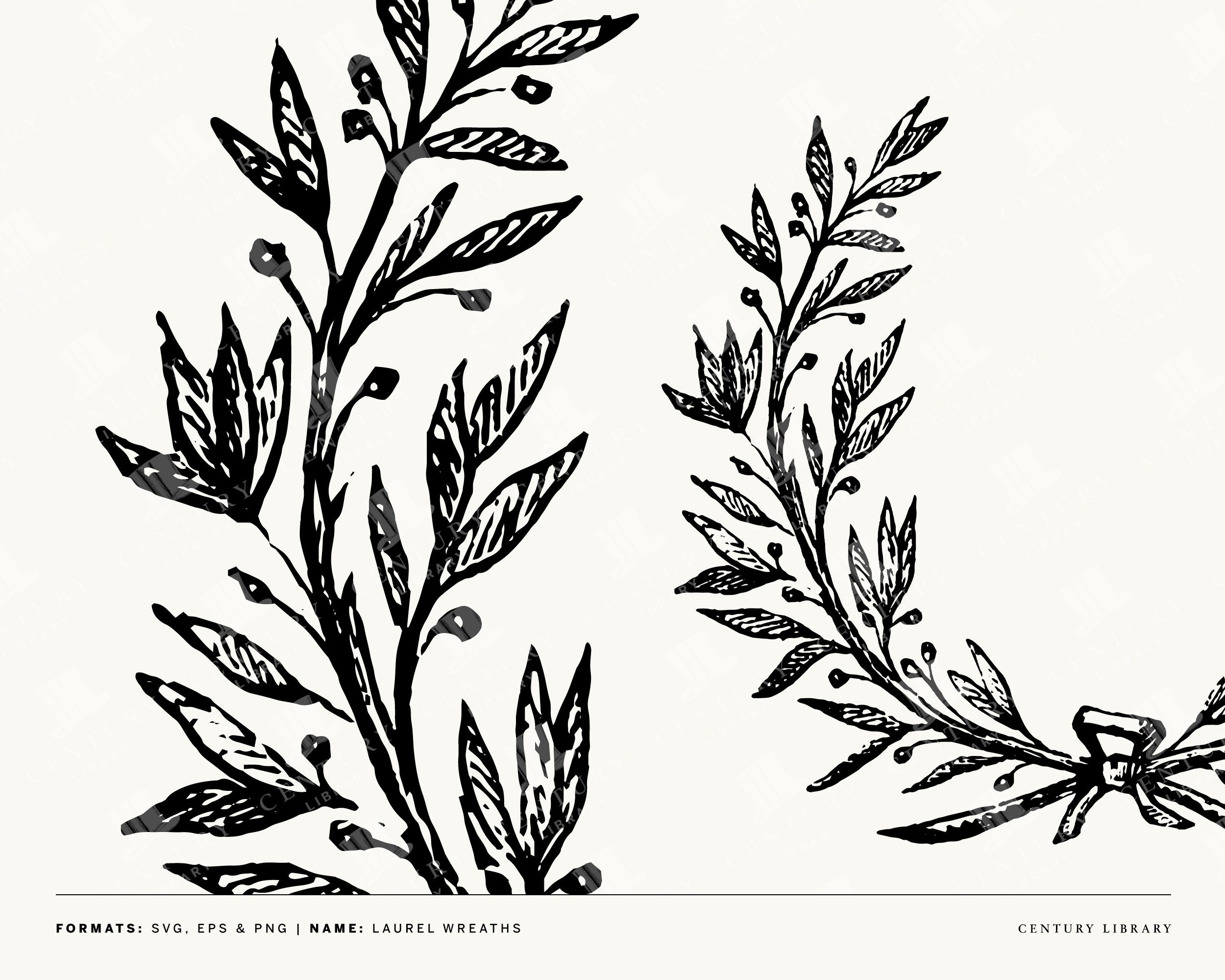 Laurel Wreath Vector and PNG Line Art Illustrations Victorian ...