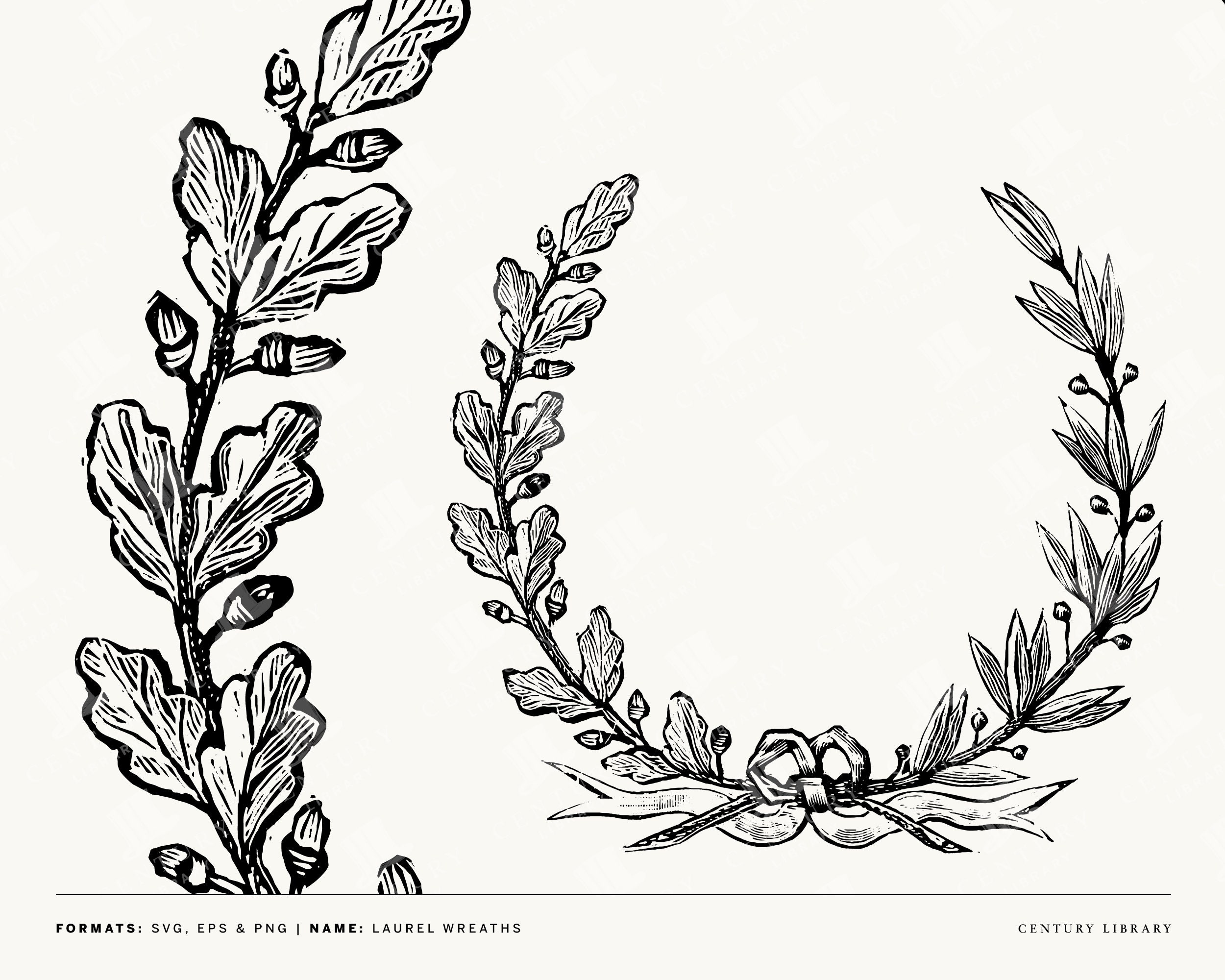 Laurel Wreath Vector and PNG Line Art Illustrations Victorian ...