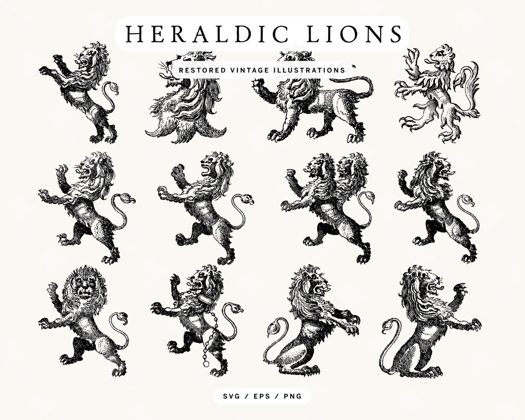 Heraldry Lion Illustrations for Badges, Logos, Crests, Icons, Etc. in ...