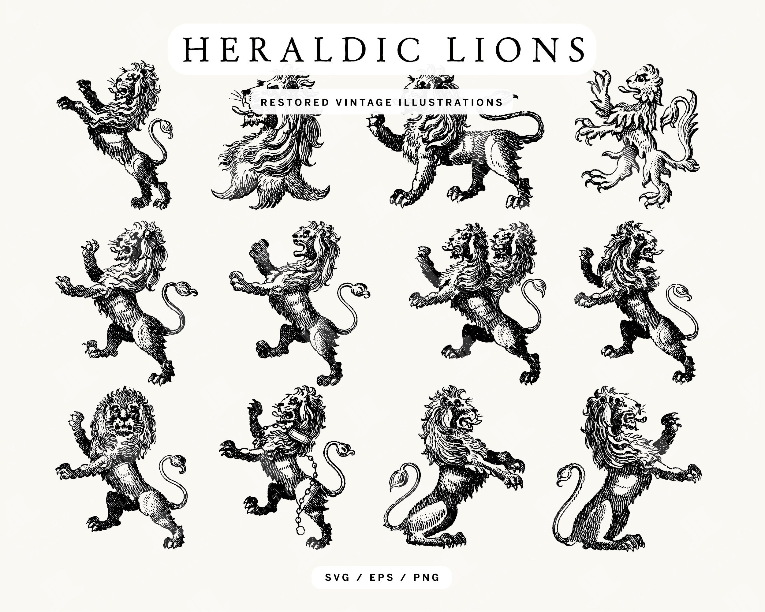 Heraldry Lion Illustrations for Badges, Logos, Crests, Icons, Etc. in ...