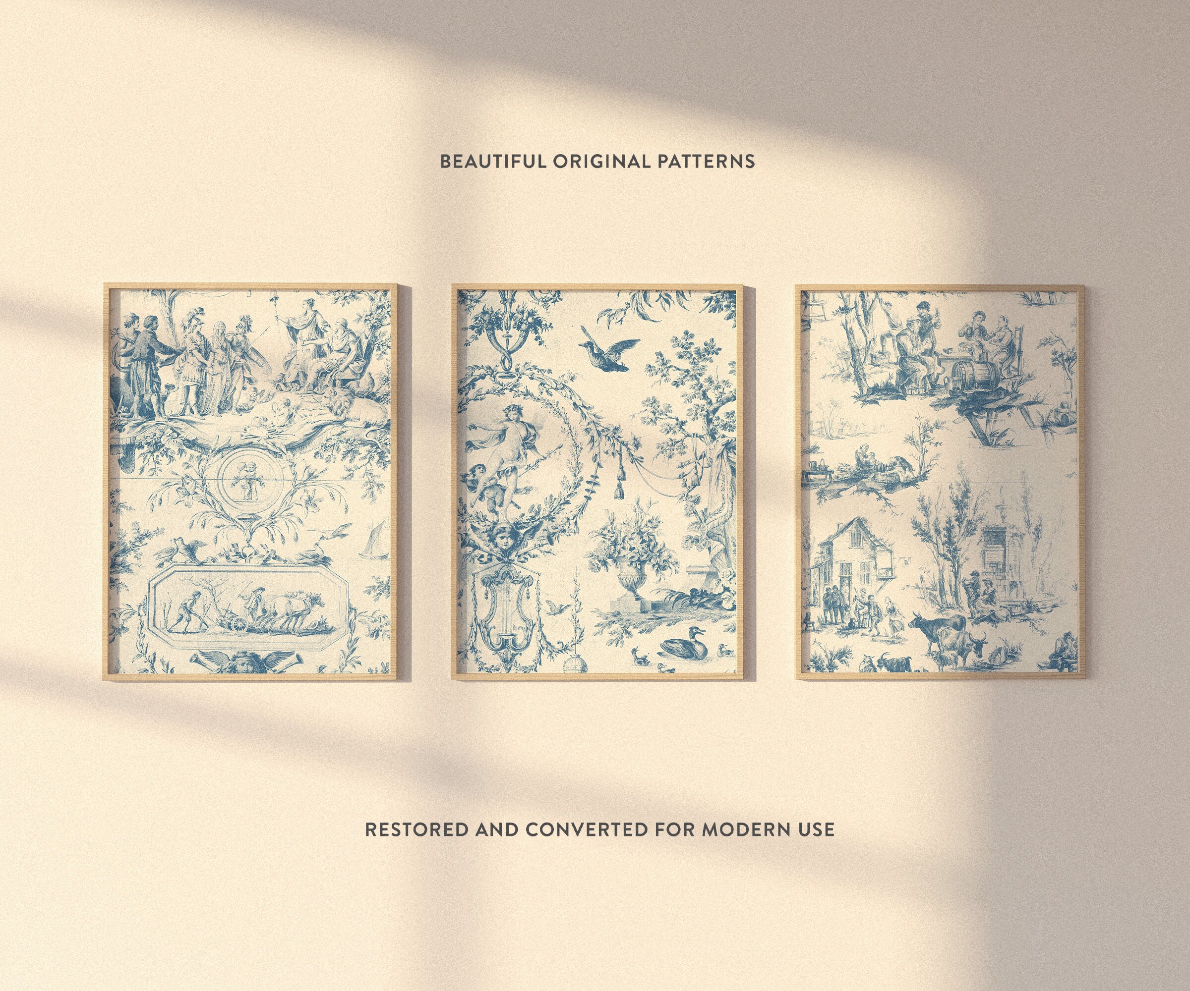 Blue Toile Digital Paper Patterns, 12-inch Chinoiserie Vintage Pattern ...