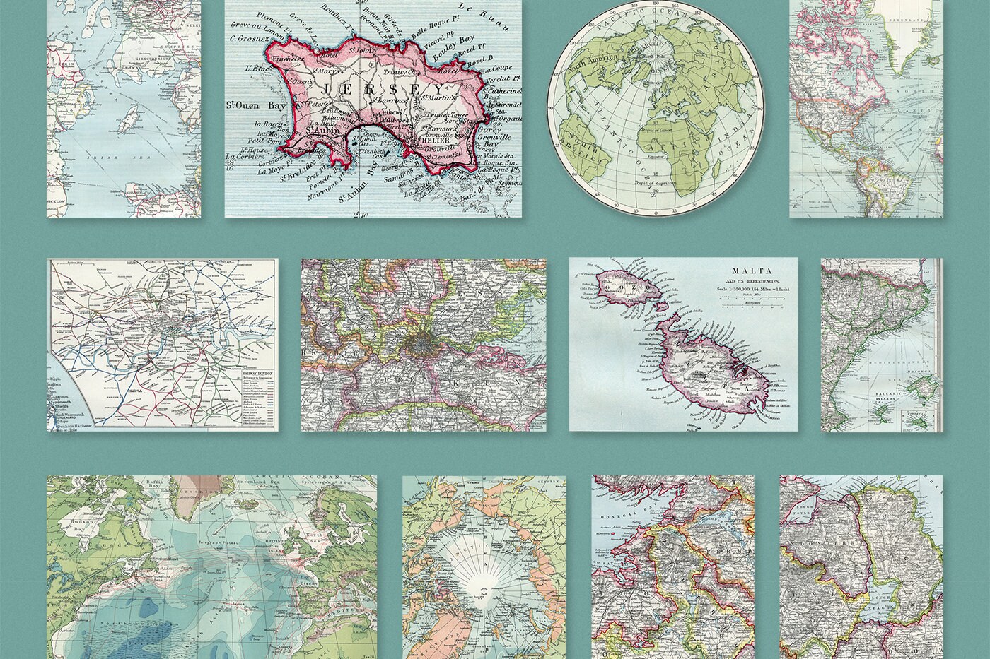 90 Vintage Maps of the World super High Resolution JPG Images Perfect ...