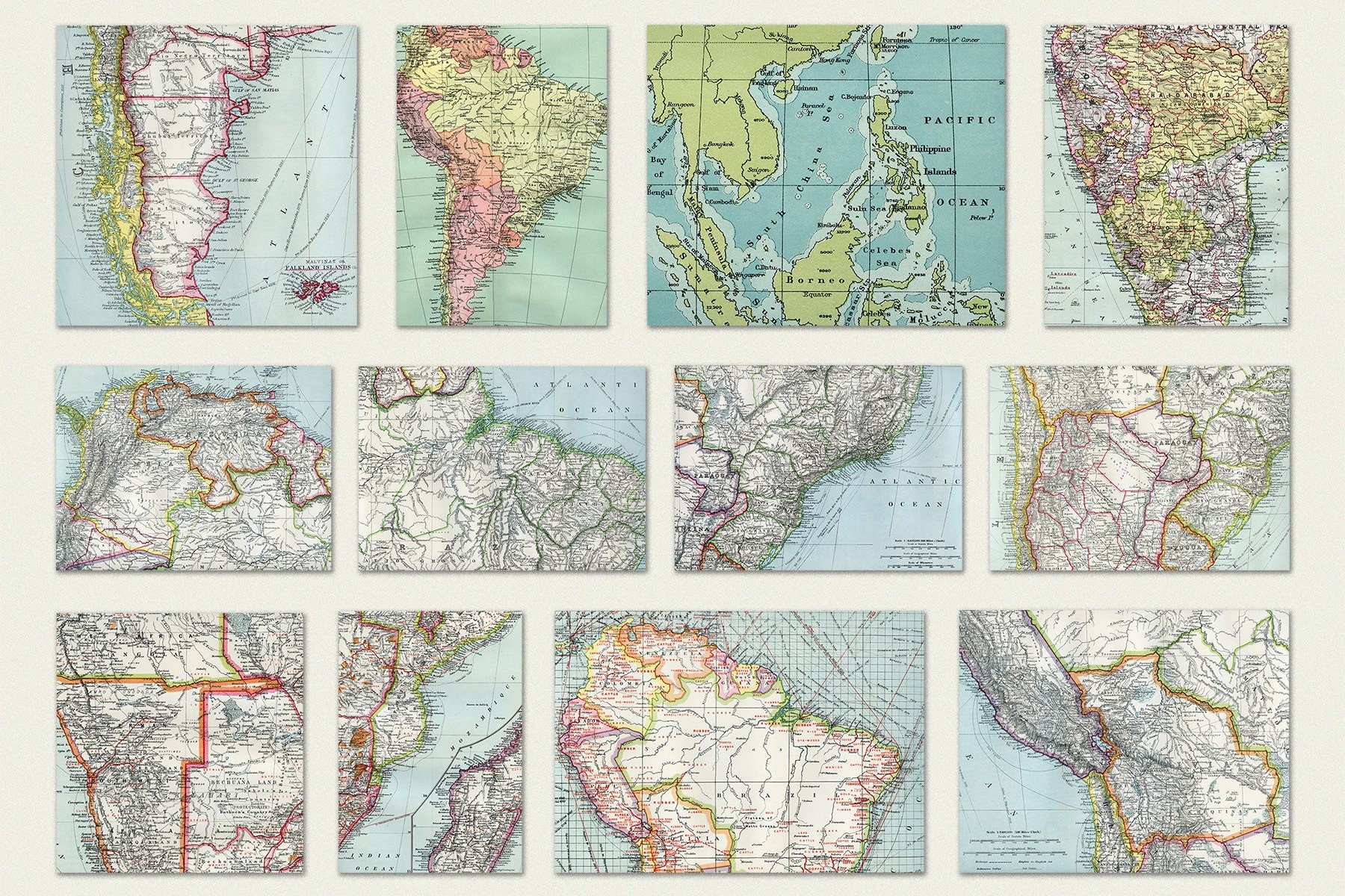 130 Vintage Maps of the World super High Resolution JPG | Etsy