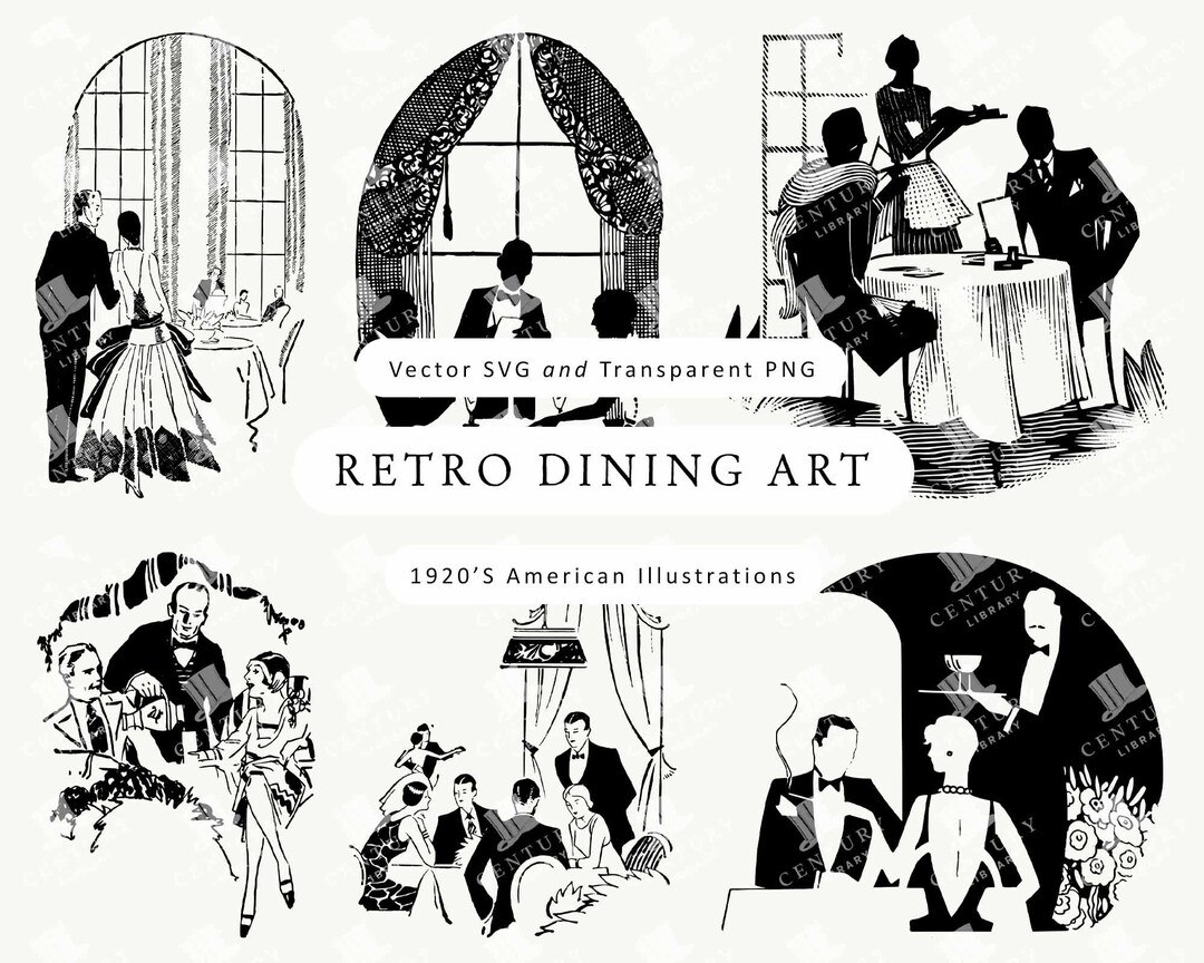 1920s Restaurant Clipart: Art Deco Dining Scenes (PNG, SVG Digital ...