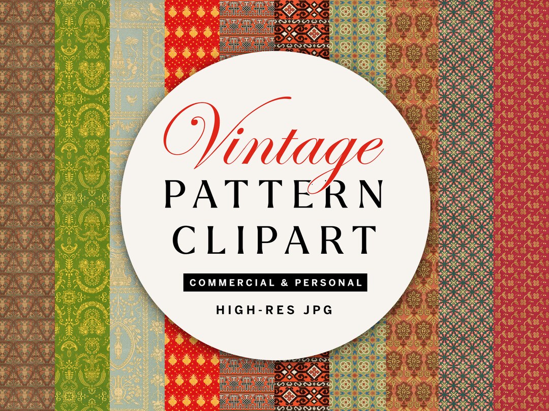 Vintage Pattern Clipart Pack, Detailed Decorative Art Digital Papers ...