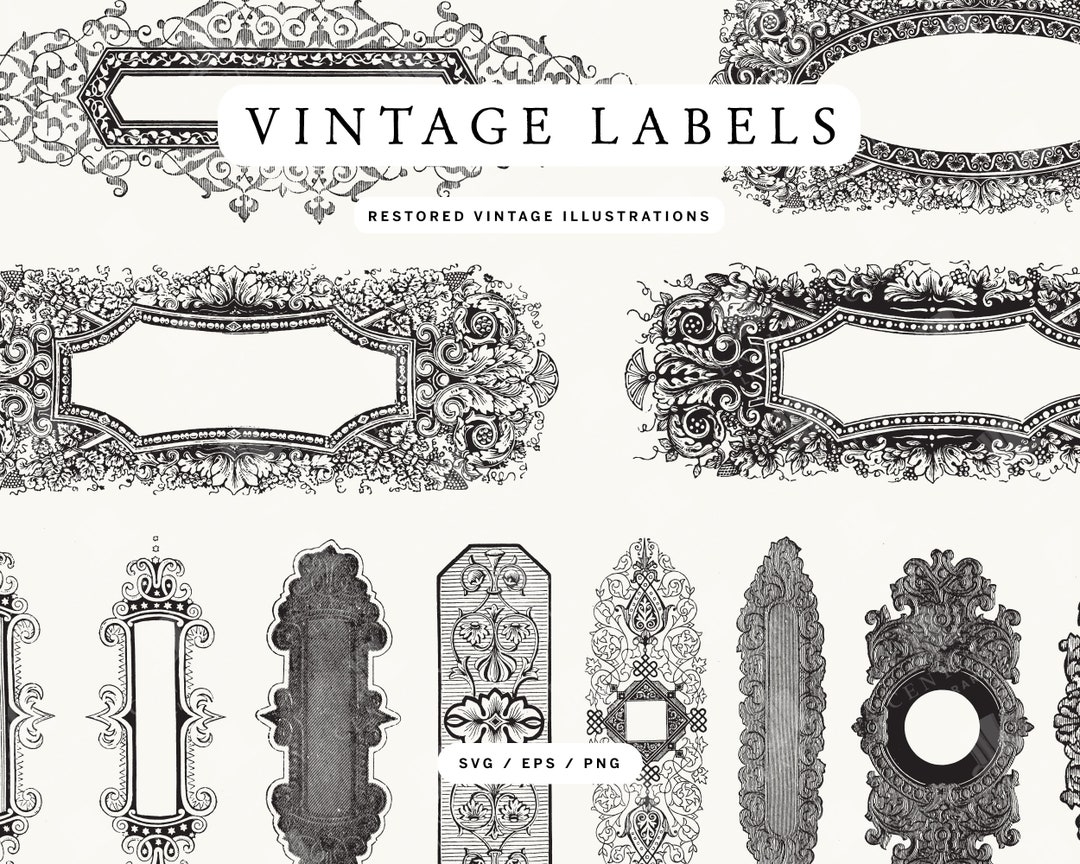 Downloadable Label SVG Images, Vintage Decorative Labels Line Art From ...