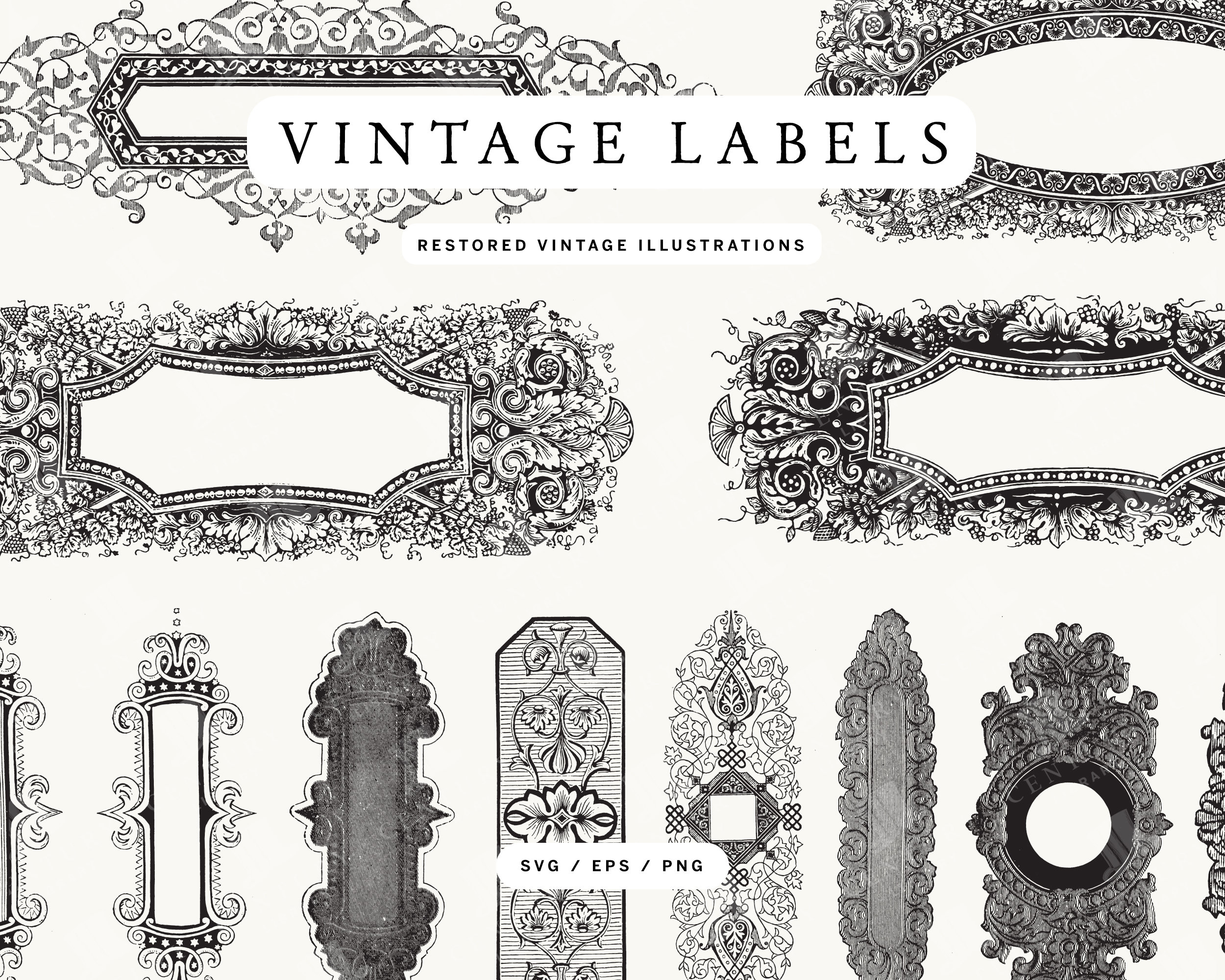 Downloadable Label SVG Images, Vintage Decorative Labels Line Art From ...