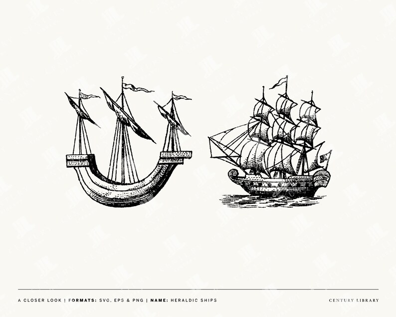 Heraldic Nautical Icon Illustrations - Downloadable Anchor, Ship, and ...