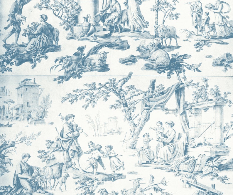 Blue Toile Digital Paper Patterns, 12-inch Chinoiserie Vintage Pattern ...